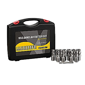 M2AL HSS Annular Cutter Set 13pcs LYXC 3/4'' Weldon Shank 1'' Cutting Depth 7/16'' to 1-1/16'' Cutting Diameter with 2pc Pilot Pins for Mag Drill Press