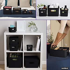 Superio Ribbed Collection - Decorative Plastic Lidded Home Storage Bins Organizer Baskets, Large Brown (1 Pack - 15 Liter) Stackable Container Box, for Organizing Closet Shelves Drawer Shelf