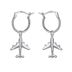 Mom Gifts Airplane Earrings for Women Aircraft Jelwery 925 Sterling Silver Hoop Earrings, Best Gifts for Stewardess Flight Attendants Pilots (Hoop Earrings)