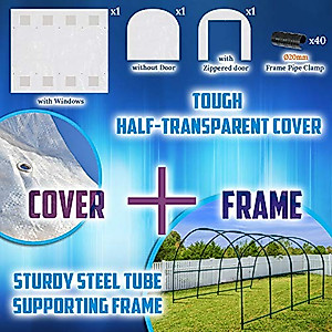 YardGrow Half Transparent Walk-in Plant Greenhouse Heavy Duty Garden Tunnel Tent with ABS Clamps (16'X7'X7')
