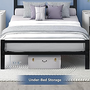 HOMBCK Twin Bed Frames with Headboard and Footboard, 12 Inch Bed Frame Twin with Under Bed Storage, Heavy Duty Bed Frame No Box Spring Needed, Easy Assembly, Black