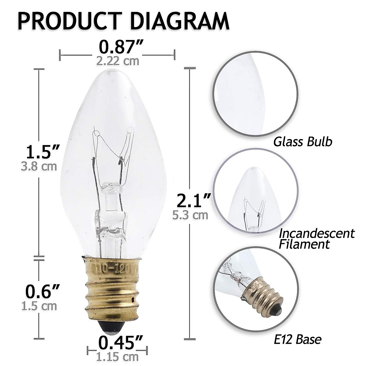 Mandala Crafts 7W 120v Night Light Bulbs Dimmable Himalayan Salt Lamp Bulbs - 12 C7 Bulbs E12 Small Bulbs for Christmas Village Light Bulbs Inflatable Light Bulb Replacement