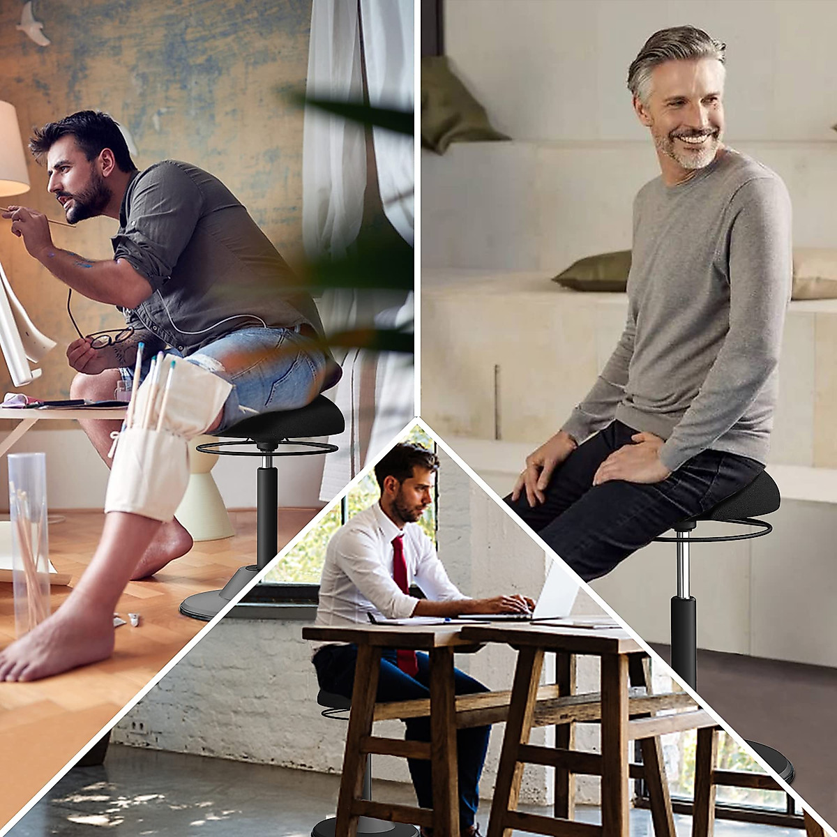 Modern Standing Desk Chair Height Adjustable 360-Degree Swivel Stool Chair, Office, Home, Garage, Black, Sit Stand Balance and Wobble (Black-1)