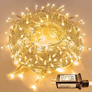 JMEXSUSS Warm White Christmas Lights, 300 LED Christmas String Lights Indoor Outdoor Waterproof Clear Wire, 8 Modes Fairy String Lights Plug in for Room Christmas Tree Bedroom Holiday Garden Decor