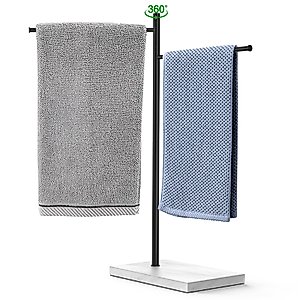 Luxspire Marble Hand Towel Holder, Countertop Free Standing Hand Towel Stand, Natural Marble Base Stainless Steel Rotatable Hand Towel Stand for Bathroom Kitchen Restroom Counter, 17 inch, F-Shape