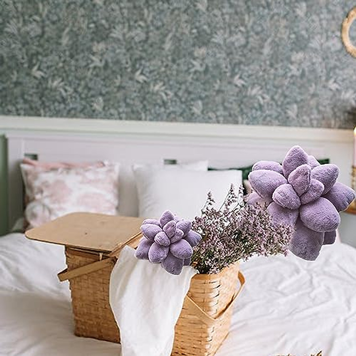 Succulent Pillow 17.7Inch Super Soft Imitation Rabbit Fur Succulent Plush Pillows Creative Plant Pillow Flower Shaped Decor Throw Pillow for Couch Sofa Bed Car Chair Cushion