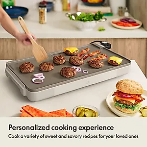 bella 12" x 22" Electric Griddle with EverGood™ Ceramic Nonstick Coating, Removable Temperature Probe, Dishwasher-Safe Drip Tray & Cool Touch Handles, Cook up to 15 Eggs, 1500 Watt, Oatmilk