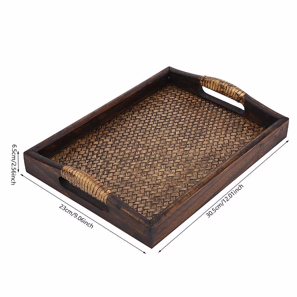 Multi-Purpose Serving Tray for Tea Set Rectangle Food Tray Serving Plate Vintage Rattan Wood Display Stand for Fruits Candies Food Home Parties Supply