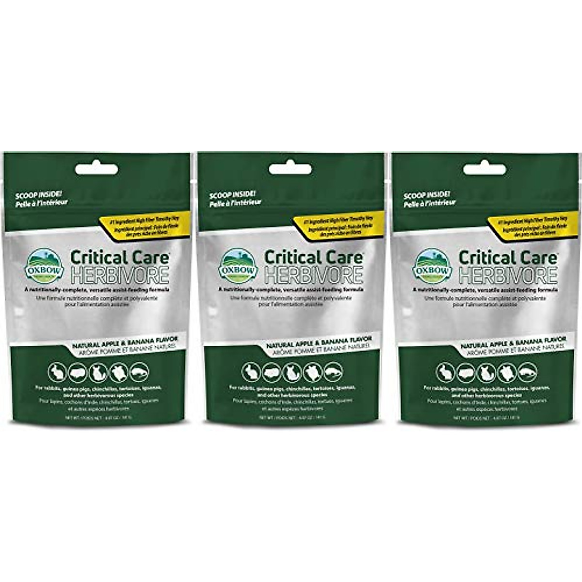Oxbow 3 Pack of Apple & Banana Critical Care Herbivore, 4.97 Ounces Each, Support Supplement for Small Pets