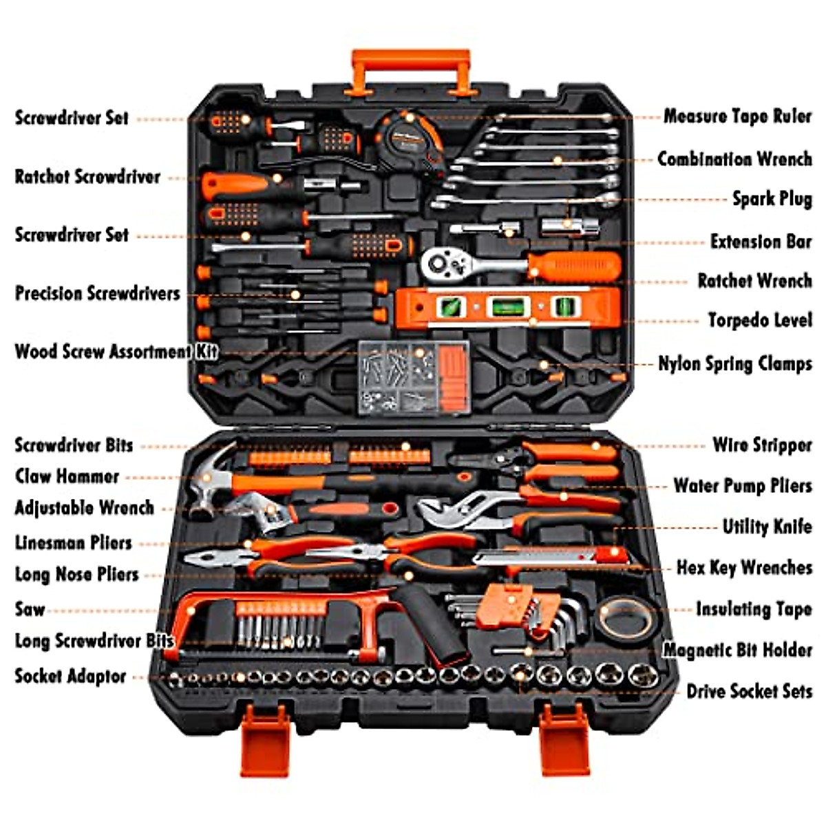 CARTMAN Socket Wrench Auto Repair Tool Combination Package Mixed General Household Hand Tool Set Tool Kit with Plastic Toolbox Storage Case