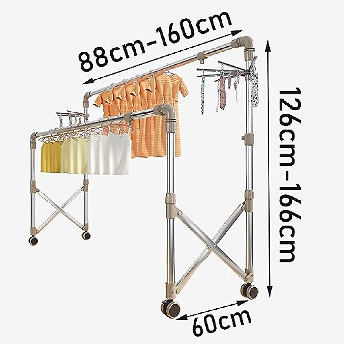 Foldable Stainless Steel Drying Rack Clothing, Retractable Collapsible Drying Rack Clothing, Double Pole Drying Rack, Space-Saving Laundry Rack, For Clothes, Towels, Indoor/Outdoor, With Castors ( Col