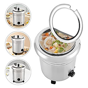 Commercial Soup Kettle - 10QT Electric Countertop Food Soup Warmer Round Restaurant Soup Kettle with Temp Control Stainless Steel Hinged Lid Detachable Pot for Home, Catering, Restaurants, Silver 400W