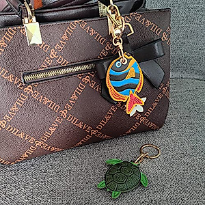 2 Pack Leather Airtag Keychain Case Holder, Cute Kawaii Accessories Suitable for Airtag (Fish-Turtle)