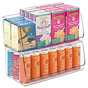 mDesign Large Stackable Plastic Food Storage Organizer Bin with Open Front - Perfect for Refrigerator, Freezer, Cupboard, Cabinet, and Pantry Organization - 15" Wide - Ligne Collection - 2 Pack, Clear