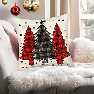 Smilyard Christmas Tree Decorations Pillow Covers 20x20 Inch Red Black Buffalo Check Plaid Snowflake Throw Pillow Cover Winter Farmhouse Decorative White Pillows Cushion Case for Home Sofa Couch