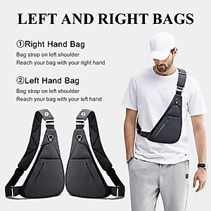 Sling Bag Slim Waterproof Shoulder Backpack For Travel Hiking Anti-Thief Crossbody Chest Daypack Personal Pocket Bag (Black for Right Hand User)