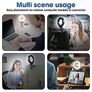 FDKOBE Webcam Lighting,Ring Light for Laptop/Computer,Zoom Call Lighting,4''Small Video Conference Lighting with Webcam Style Mount and Tripod,3 Light Modes&10 Brightness Levels,Selfie 3000k