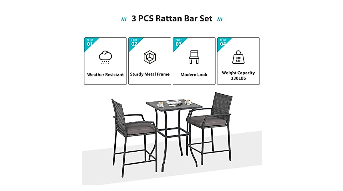 Verano Garden 3-Piece Outdoor Bistro Set for Patio & Poolside
