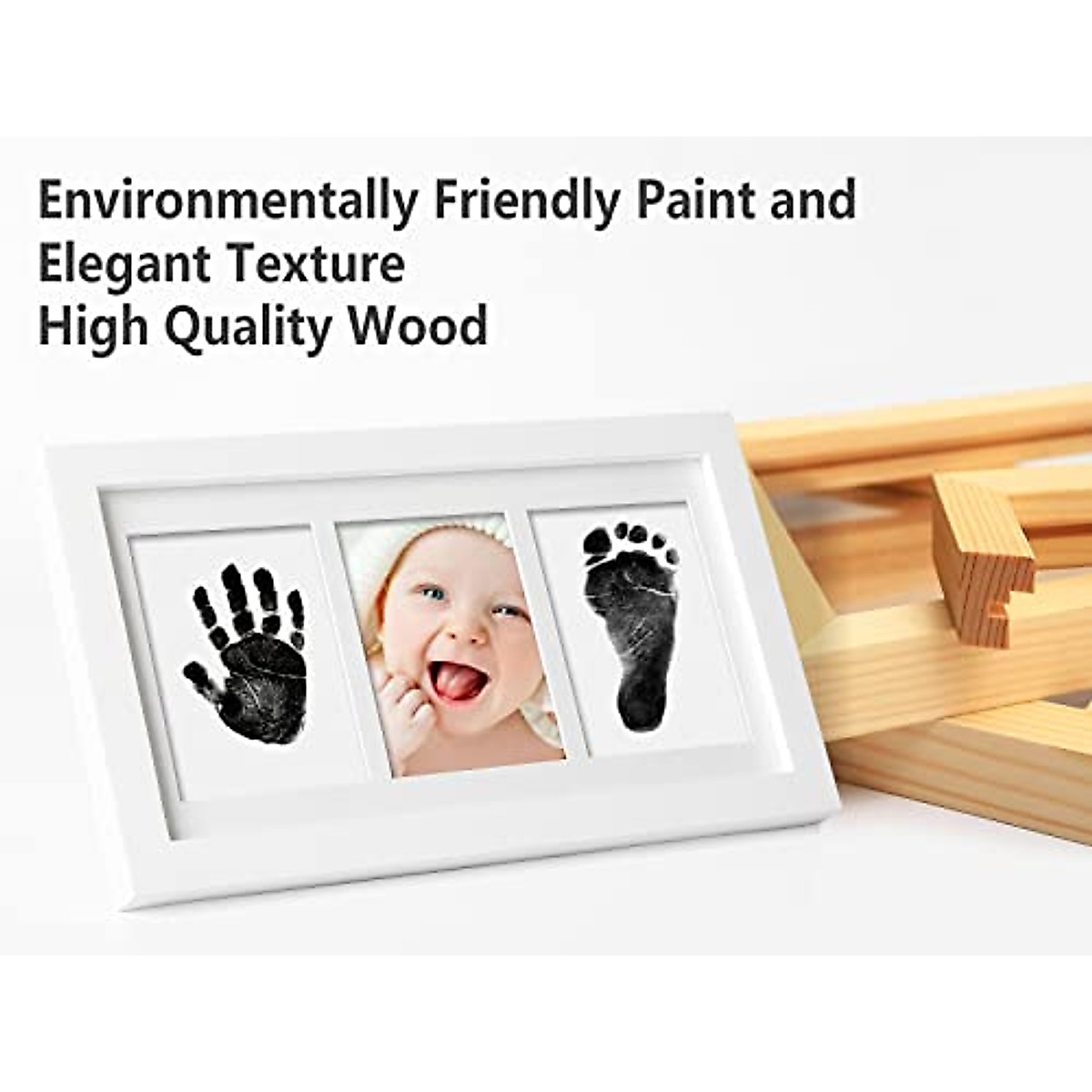 PewinGo Baby Hand and Footprint Kit,Inkless Baby Handprint Kit with 2 Safe Clean-Touch Ink Pads and a Wooden Baby Picture Frame for Newborn,Baby Boys & Girls,Baby Gifts for New ParentsBaby Shower