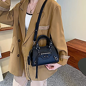 OWGSEE Satchel Purses for Women, Small Hobo Crossbody Bags Shoulder Bag Rivet Satchels Handbags (Black)