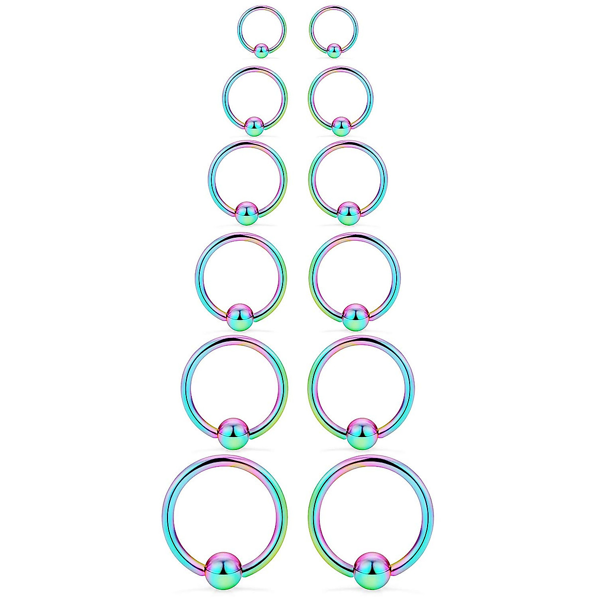 SCERRING 12PCS 14G Stainless Steel Captive Bead Ring Nose Rings Hoop Helix Daith Cartilage Tragus Earrings Nipple Eyebrow Body Piercing 8mm 10mm 12mm 14mm 16mm 19mm Rainbow