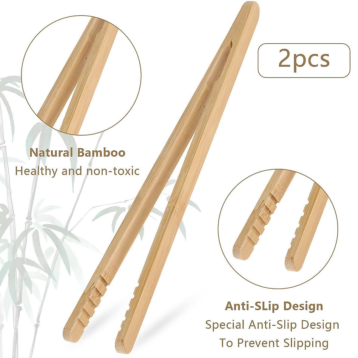 2 Pcs Toaster Tongs Bamboo Tongs Reusable Wooden Tongs Small Serving Tongs 7 Inches Long Tongs for Candy Pickle Waffle Sandwich Kitchen Grabber Tool