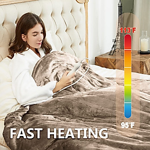 Tefici Electric Heated Blanket Queen Size, Dual Control Super Cozy Soft 2-Layer Flannel 84" x90" Heating Blanket with 3 Heat Levels & 8 Hours Auto Off,ETL&FCC Certified,Home Office Use,Camel