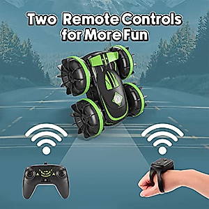 Arulis Amphibious Remote Control Car, 2.4Ghz 4WD Double Sided 360° Rotating RC Stunt Car, Remote Control Boat with Gesture Sensor, Toy Cars Gifts for 3 4 5 6 7 8+ Year Old Boys, Pool Water Beach Toy