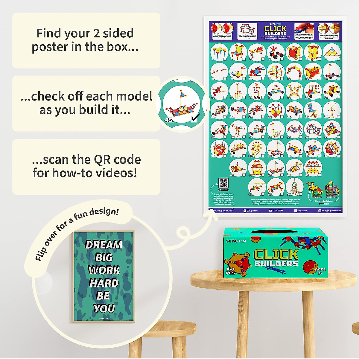 SUPA STEM Click Builders Kids Building Toys | 160 pcs Building Toys for Kids Ages 3-5, 6, 7 and Building Blocks for Kids Ages 4-8 | Educational Kids Construction Toys for 3 Year Old Boys and Girls +