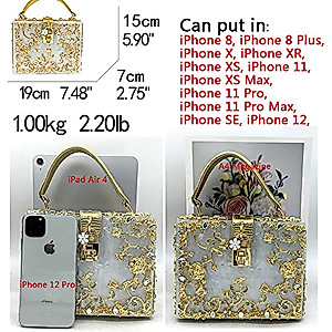 Acrylic & Flower Designer Shoulder Bags for Women Crossbody Bag Rhinestones Top-Handle Box Tote Handbags (White)