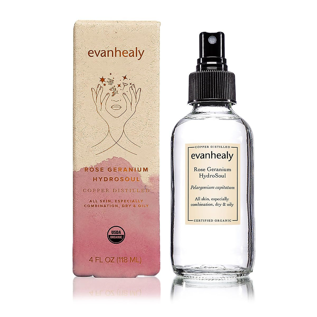 evanhealy Rose Geranium HydroSoul | Copper Distilled Hydrosol | Gentle, Astringent Organic Facial Tonic | Balancing Face Toner for Dry, Oily, Combination, Teen Skin