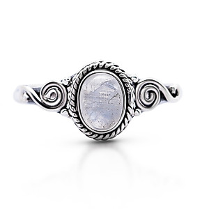 Koral Jewelry Moonstone Spiral Sides Ring 925 Sterling Silver Vintage Tribal Gipsy Boho US Size 5 6 7 8 9 (6)