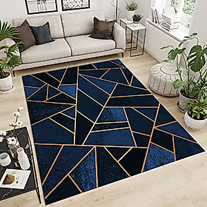 RITADI Black Blue Geometric Marble Texture Area Rug, Light Luxury Irregular Blue Gold Lines Indoor Non-Slip Kids Rugs, for Room Sofa Living Room Mat Bedroom Home Decor Floor Mats,5 x 7ft