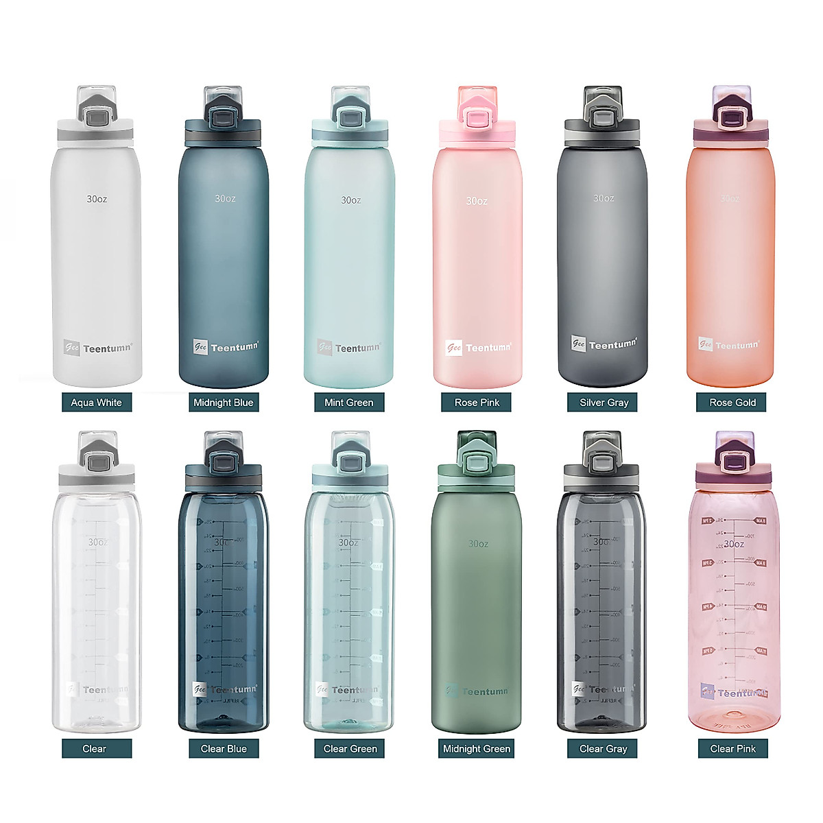 Teentumn Time Marker Water Bottle Gym, 30oz Large Durable Transparent Bottle for Workout Sport Travel Water Tracker Blue (Pack of 1)