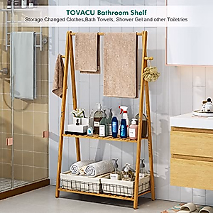 Tovacu Kids Clothing Rack for Hanging Clothes Portable Clothes Rack Wooden Drying Rack Clothing Standing Bamboo Garment Rack with Shelves Laundry Rack for Drying Clothes Indoor
