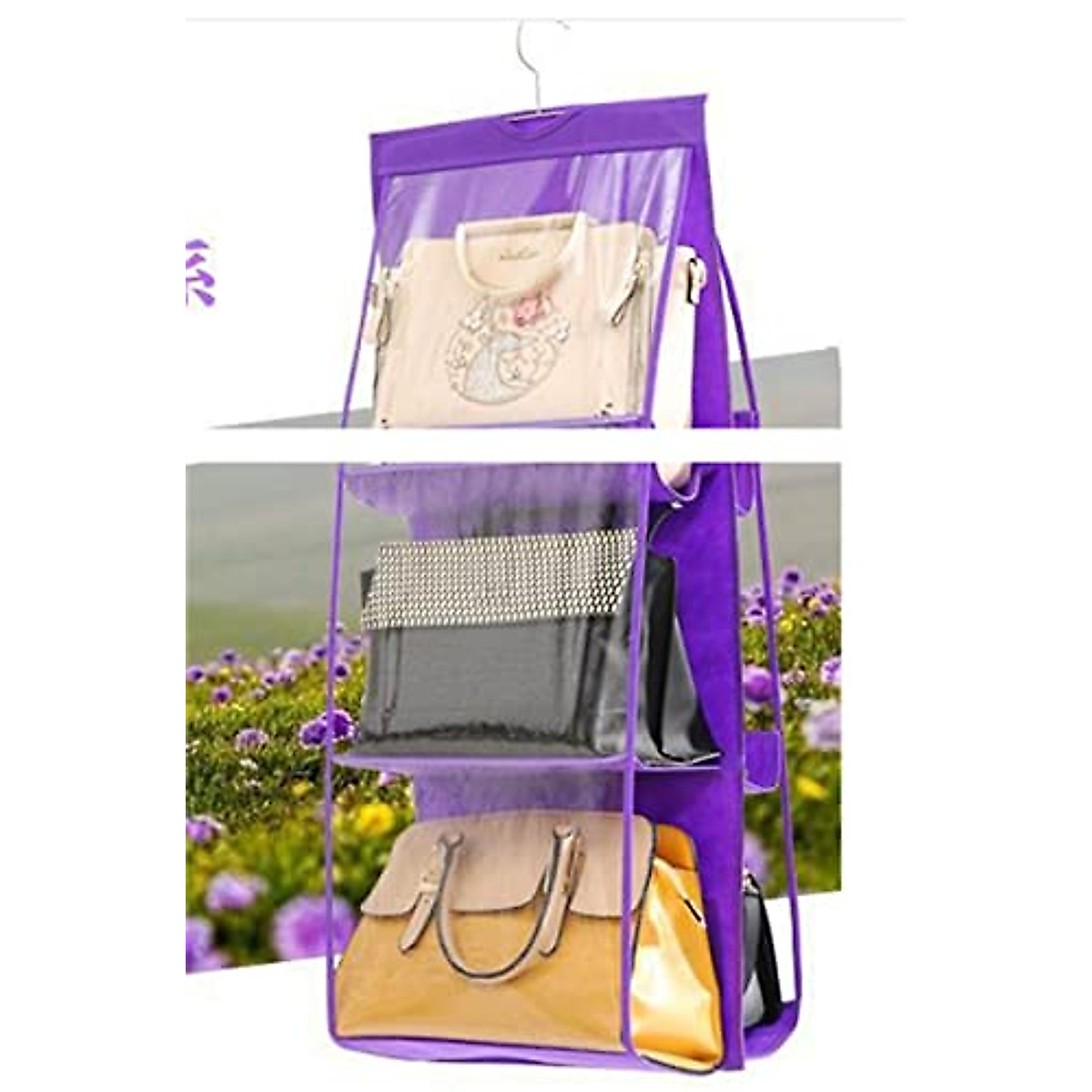 DCVFRQ Double-Sided Six-Layer Bag Hanging Bag Non-Woven Hanging Handbag Storage Hanging Bag Bag Storage Bag 140g Integrated Structure, Gray