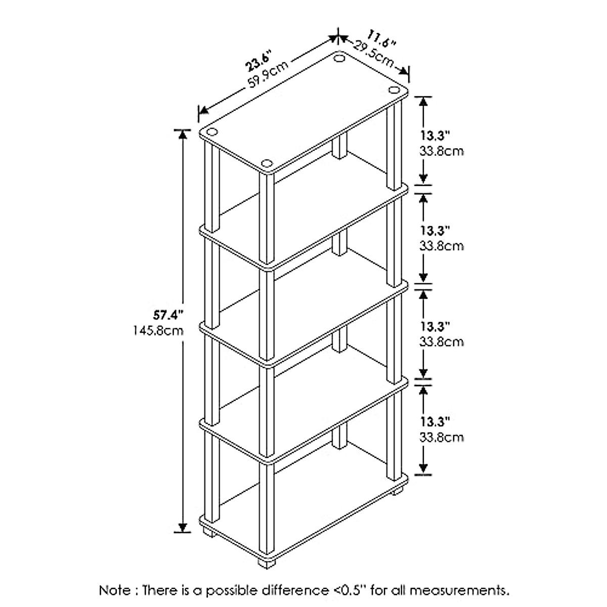 Furinno Turn-S-Tube 5-Tier Multipurpose Shelf Display Rack with Square Tubes, Amber Pine/Black