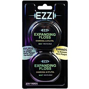 EZZI Woven Expanding Dental Floss | Naturally Waxed & Textured w/Charcoal & Xylitol to Optimally Clean Gums | Mint | Thick & 109 Yards