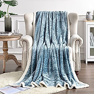 FY FIBER HOUSE Sherpa Fleece Plush Throw Blanket Super Warm Soft Cozy Fuzzy Microfiber for Couch Bed with Cobblestone Print, 60"X80", Teal
