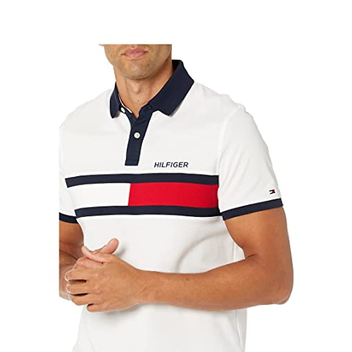 Tommy Hilfiger Men's Short Sleeve Cotton Pique Flag Polo in Regular Fit, Bright White, Medium