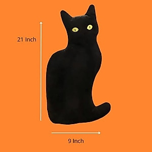 Zen Living Pro Black Plush Cuddle Cat Shaped Throw Pillow – Cute Fluffy Stuffed Long Animal Plushies, Life Size Spooky Cushion, Realistic Halloween Gothic Boho Decor Gift