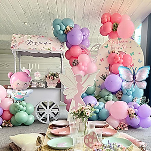Fairy Wonderland Birthday Party Decorations,138Pcs Fairy Butterfly Mushroom Balloon Arch Garland Kit Dusty Pink Purple Blue Green Balloons for Girls Fairytale Spring Garden Tea Party Bride Baby Shower