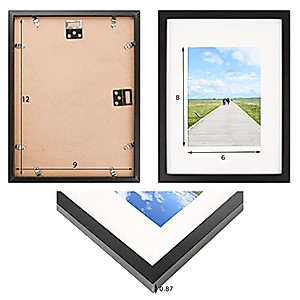 Aynoo 9x12 Picture Frame Wooden Picture Frame Display Pictures 6x8 Picture Frame with Mat or 9x12Without Mat, HD Minimalism Black Wood Picture Collage Photo Frames for Wall Mounting 9x12 (1 Pack)