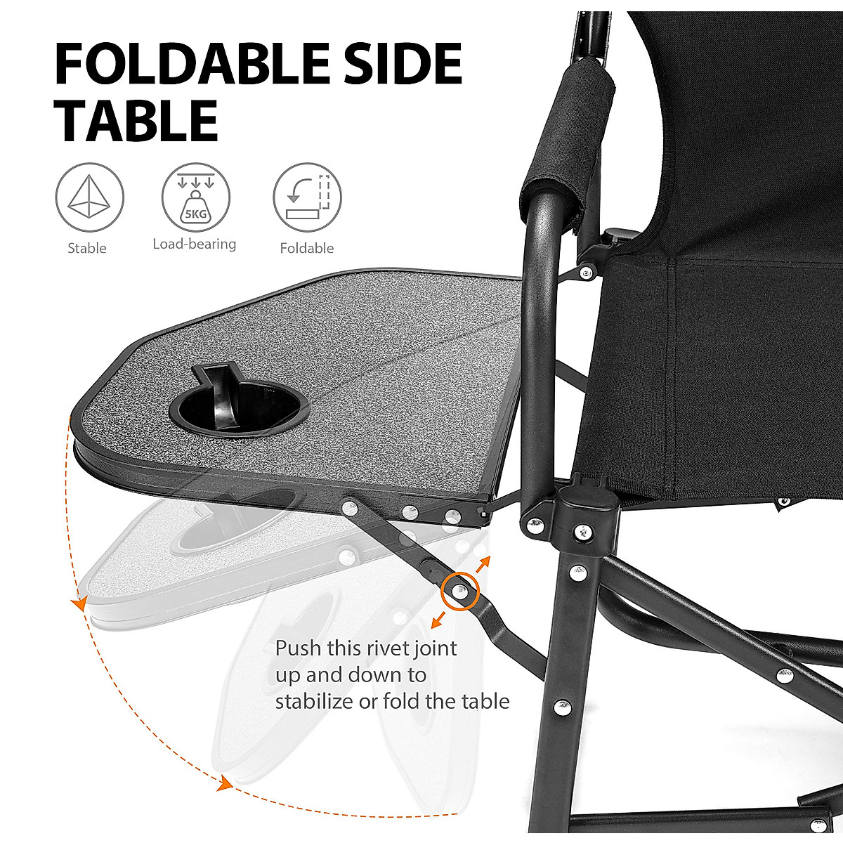 Ubon Steel Frame Portable Director's Chair Ultra Wide Lightweight Seat with Side Table & Pockets - Foldable Equipment for Camping, Beach, Travel, Sports Games - 300lb Capacity