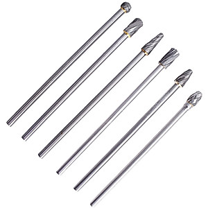 marddpair 6Pcs 6MM(1/4 Inch) Shank 10MM Head 150MM Length Carbide Alloy Rotary Burr Set Fit Rotary Tool for Woodworking, Drilling, Metal Craving, Engraving, Polishing