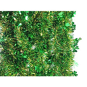 St Patrick Day Green Garland Shamrocks Party Garland -15 Feet Long (Green/Gold Green Clovers)