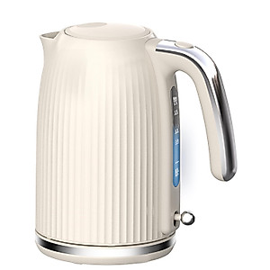 LONGDEEM 1.7L Electric Kettle-Quick Boil, 1500W, Non-BPA, Safety Auto Shut-Off, Boil-Dry Protection, Easy Clean with Wide Opening, Heat-Resistant Handle, 360°Swivel Base, Cream