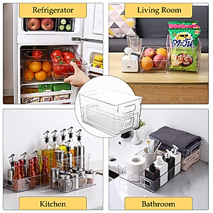 Refrigerator Organizer Bins, Clear Pantry Organization and Storage with Cutout Handles, Set Of 6 Stackable Plastic Freezer Organizer Bins for Fridge, Cabinet, Kitchen Countertops - BPA Free