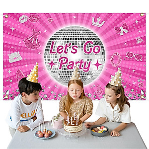 Avezano Let's Go Party Banner Princess Theme Birthday Backdrop Hot Pink Bridal Shower Bachelorette Background for Girls Women Disco Birthday Party Supplies Banner 70.8x43.3