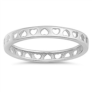 Heart Love Cutout Eternity Thin Thumb Ring .925 Sterling Silver Band Size 11